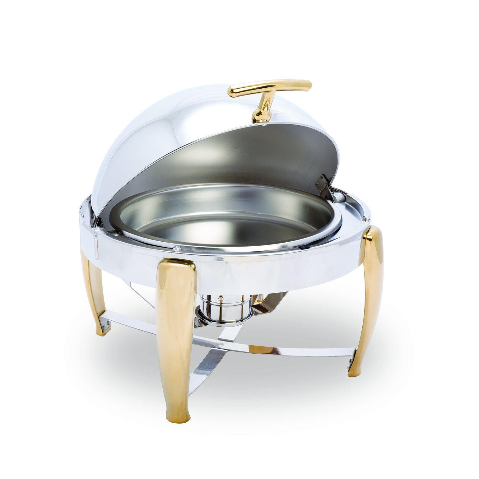 Gold Accented Round Roll-Top Chafer - 6 Qt Capacity