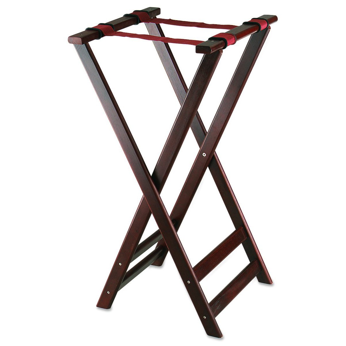 Wood Tray Stand - Mahogany Finished Rubberwood w/ Nylon Straps